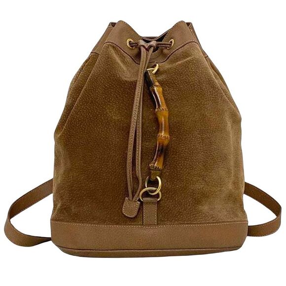 Gucci | Bags | Pre Loved Gucci Suede Leather Backpack Bamboo Handle ...